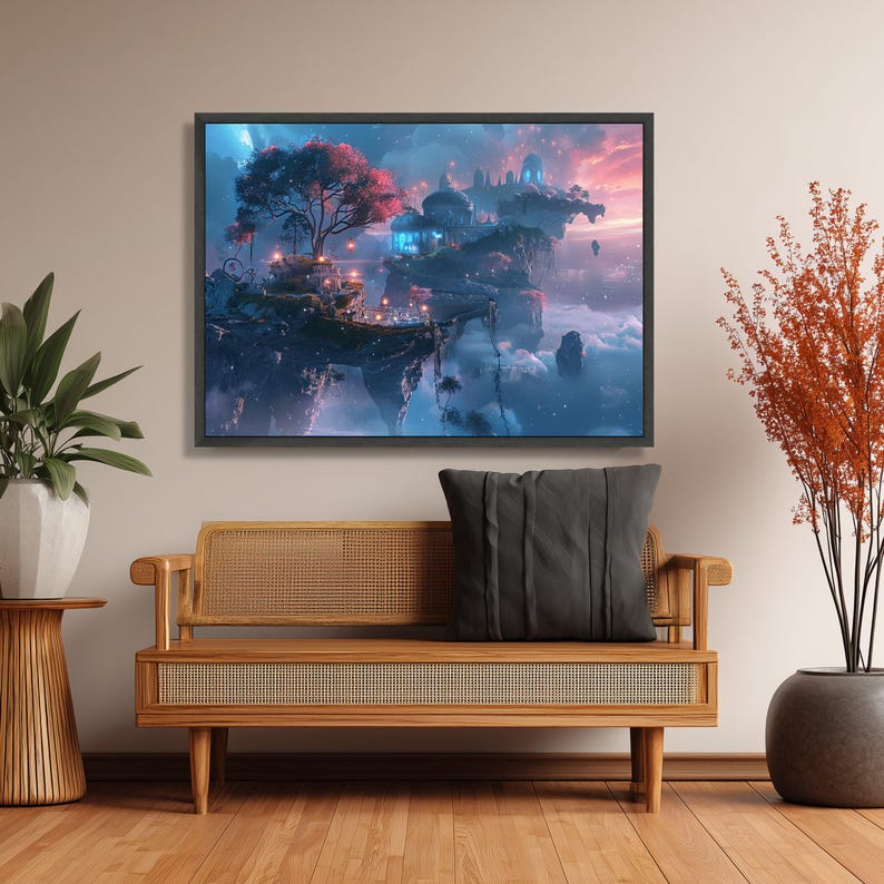 Enchanted Floating Island Canvas, Fantasy Landscape Wall Art, Mystical ...
