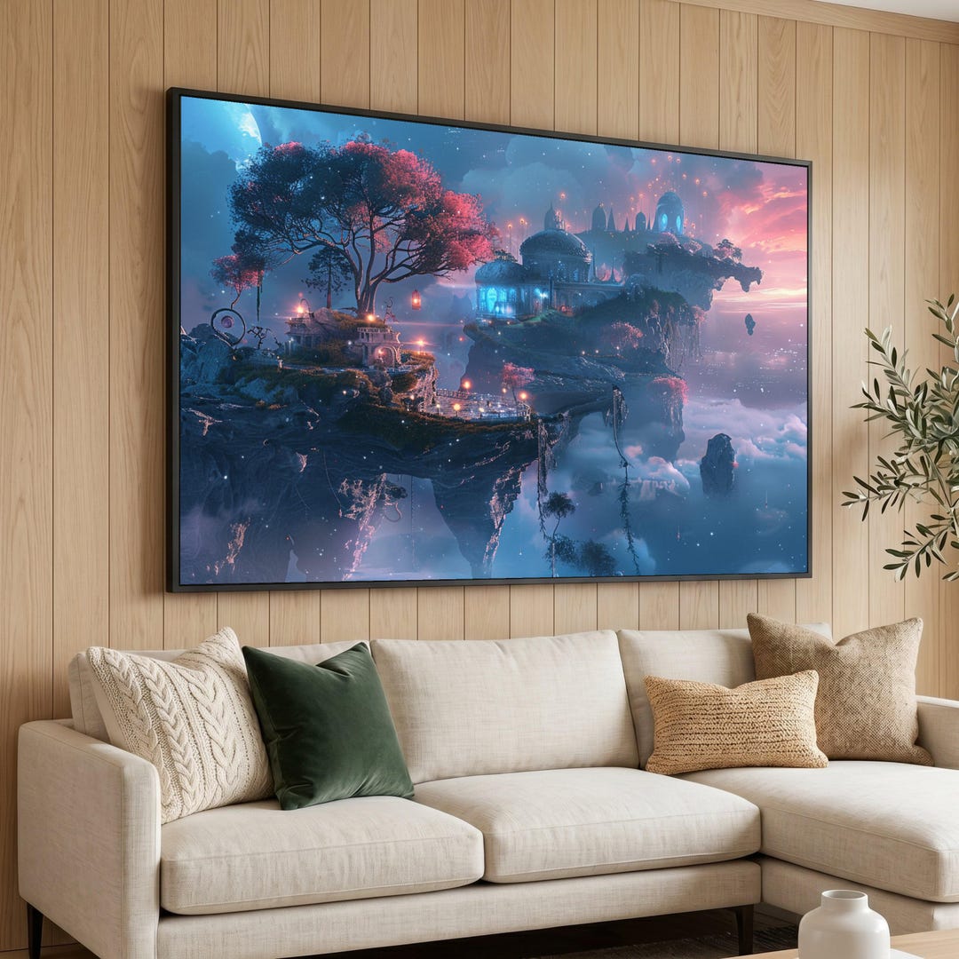 Enchanted Floating Island Canvas, Fantasy Landscape Wall Art, Mystical ...