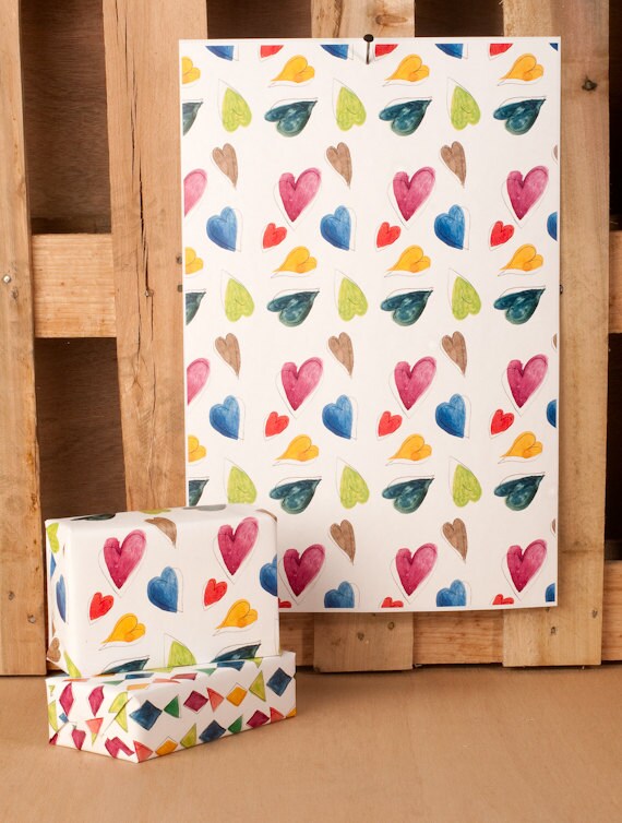 Painted Hearts Gift Wrap / 12 Sheets | Etsy