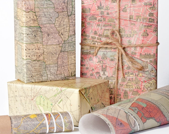 Historic Maps Wrapping Paper / 12 Sheets - Etsy