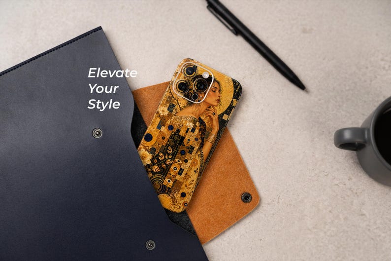 Art Nouveau Phone Skin Wrap | Klimt Inspired Gold Floral Decal (2500 ...
