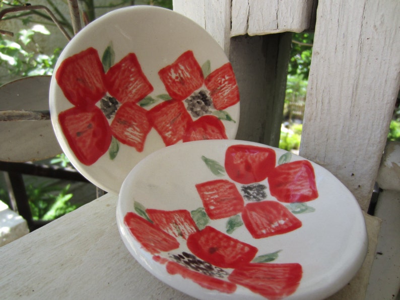 Set of Two Red Poppy Dishes Kitchen Decor Tableware Christmas - Etsy