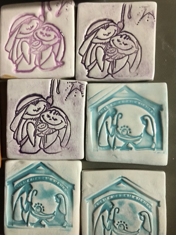 Set of 6 Christmas Holiday Ceramic Tiles Handmade Christmas | Etsy
