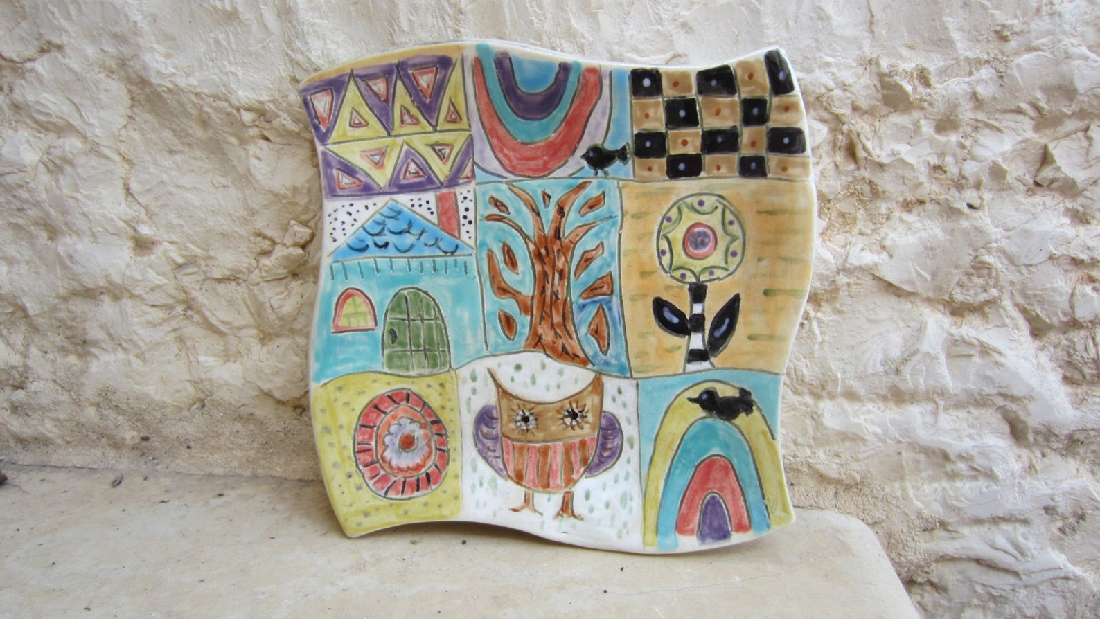 Folk Art Ceramic Patchwork Colorful Plate Dining and Kitchen Decor ...