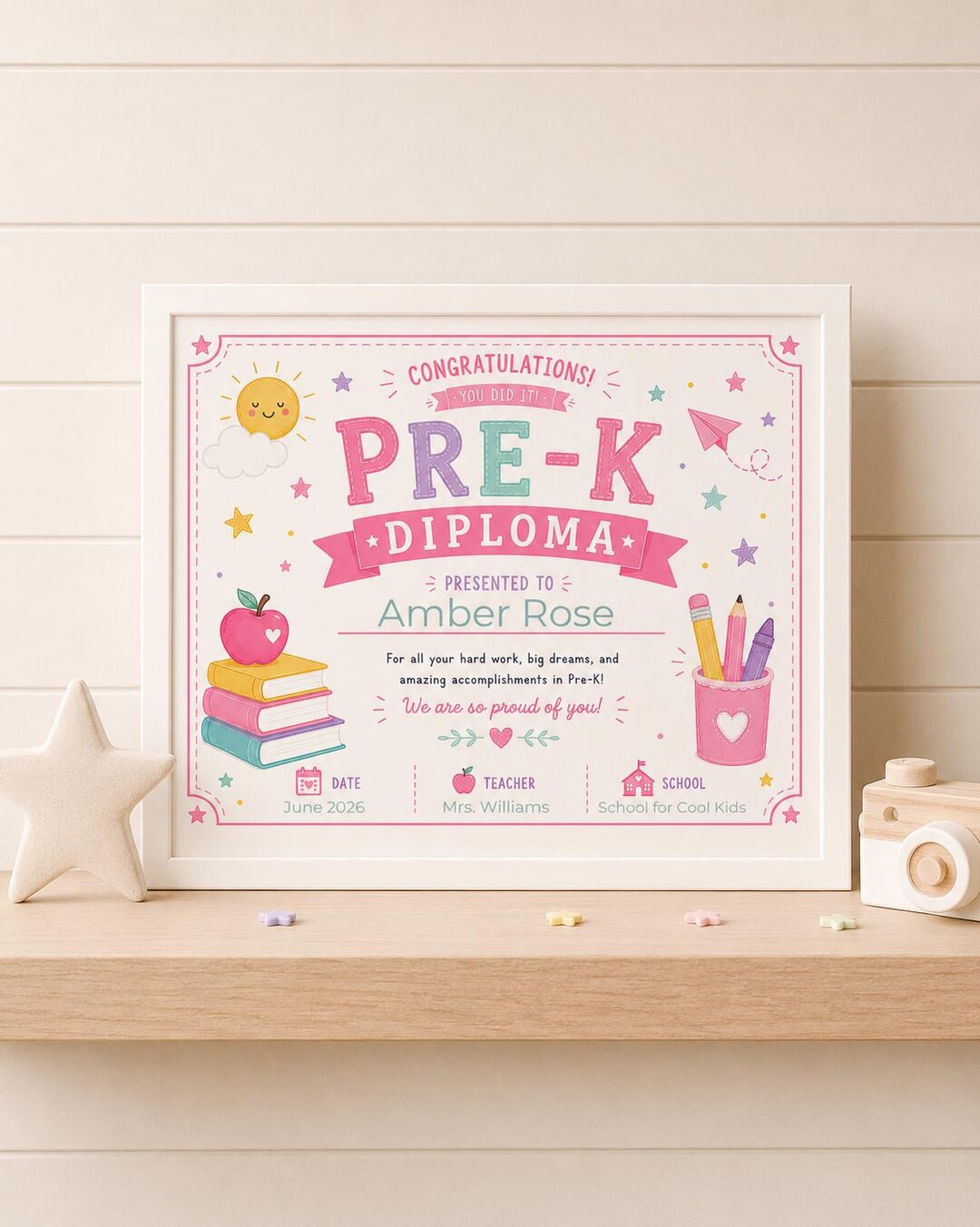 Pink Pre-k Diploma Template, Editable Canva Preschool Graduation ...