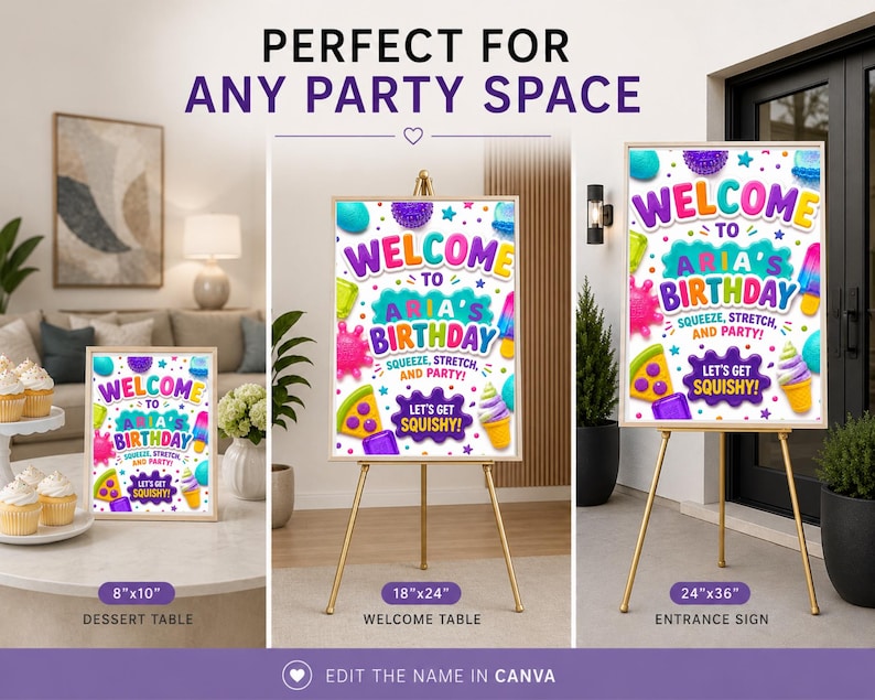 Needoh Squishy Birthday Welcome Sign | Editable Canva Party Decor ...