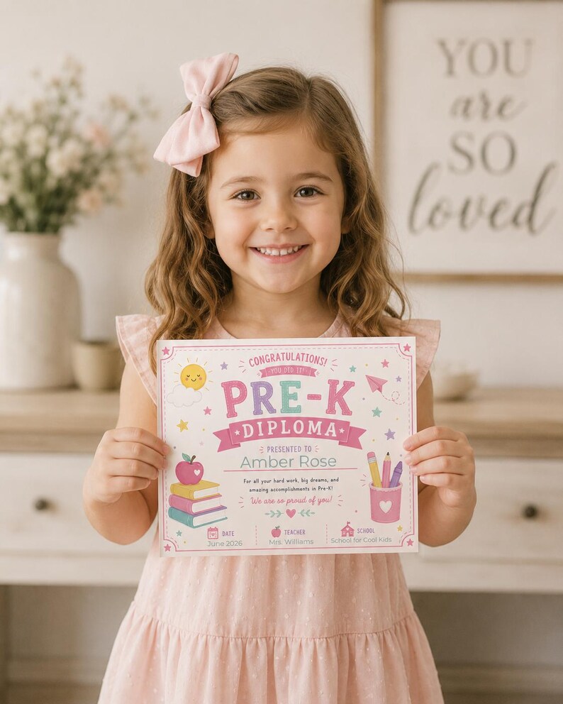 Pink Pre-k Diploma Template, Editable Canva Preschool Graduation ...