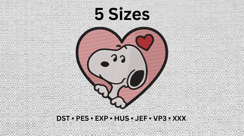 Cartoon Snoopy Embroidery Design -5 Sizes Digital File for Machine ...