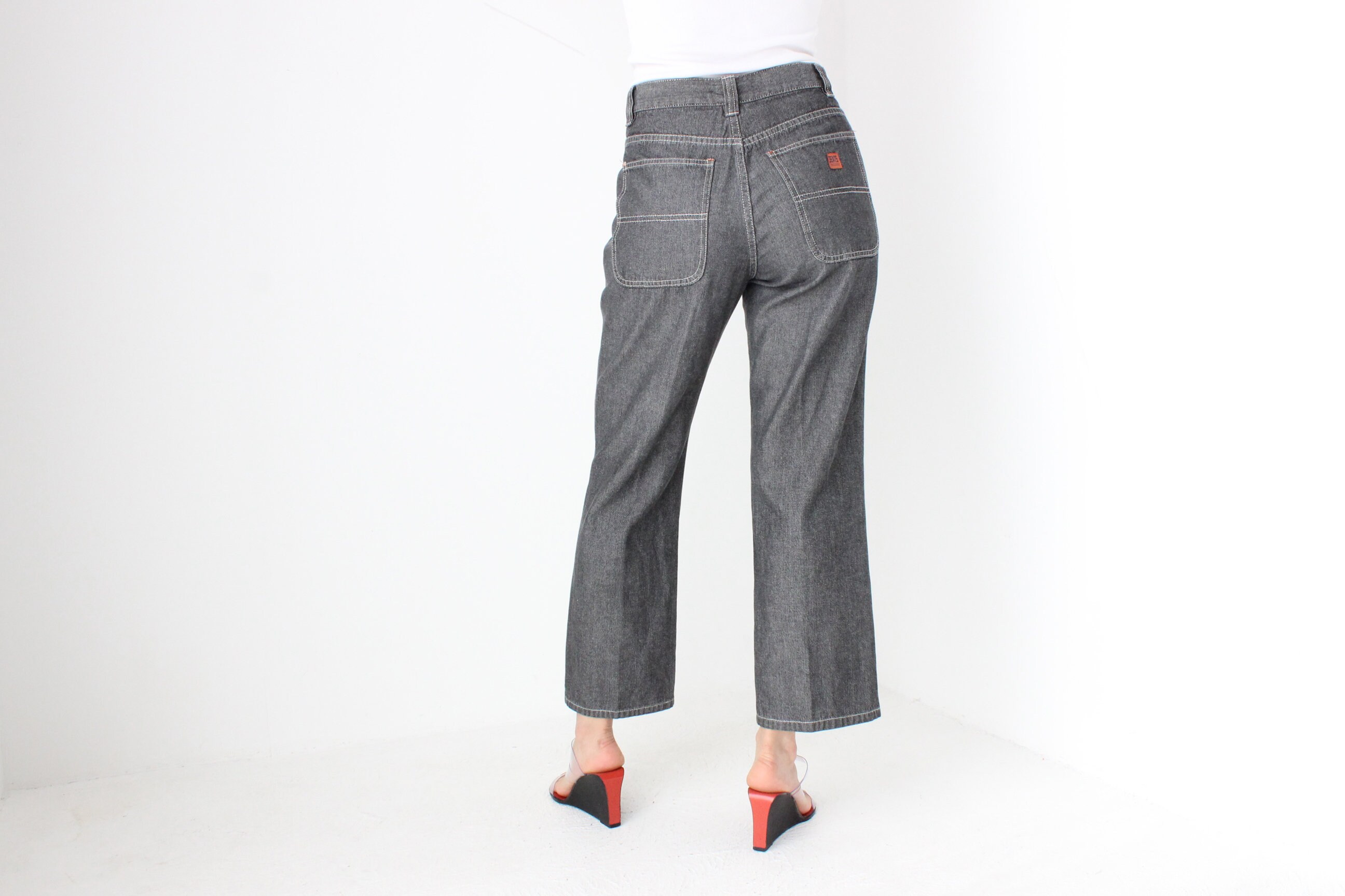 90s Baleno Jeans Grey Metallic Pewter High Waist, Cropped 90s Baleno Jeans Grey Metallic Pewter High Waist, Cropped