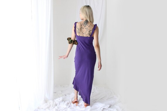 Sultry Y2K PURE SILK Plunge Ruffle Neck Bias Cut Asym… - Gem