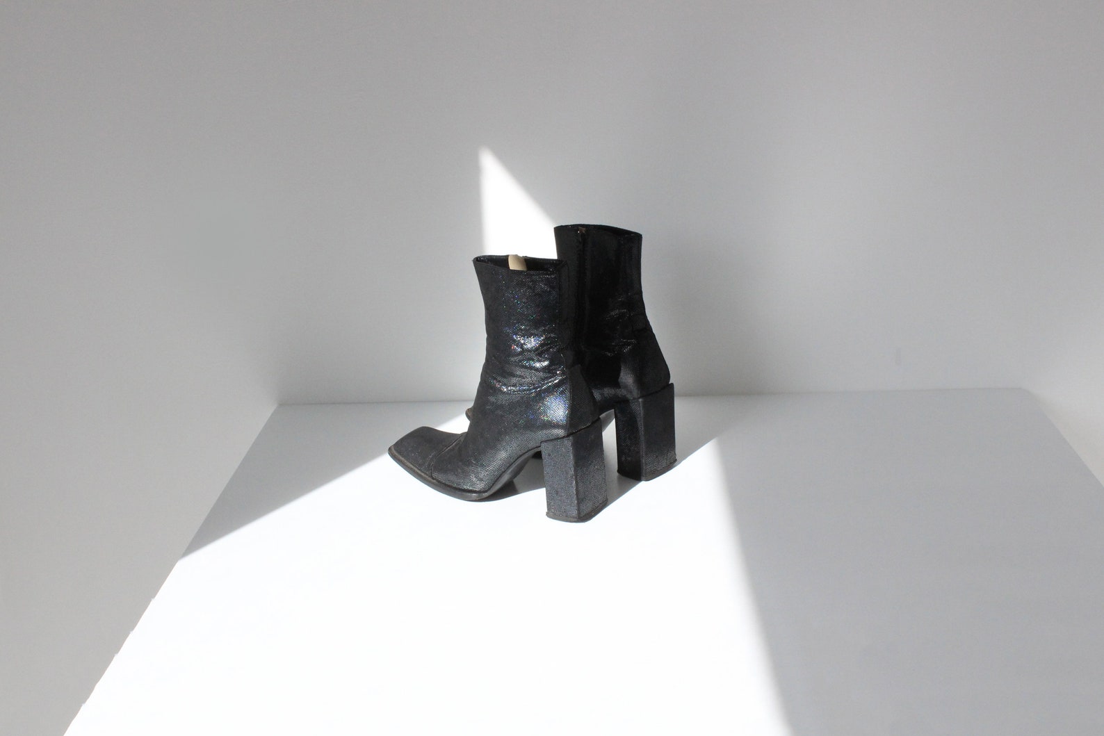 90s Michel Perry Holographic Metallic Leather Square Toe Boots W ...