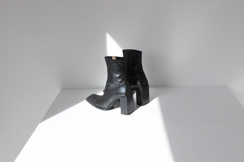 90s Michel Perry Holographic Metallic Leather Square Toe Boots W ...