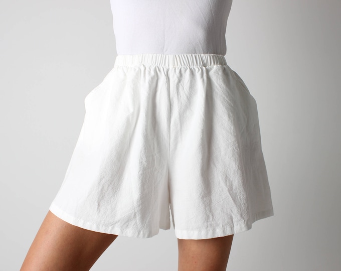 Cotton / Linen Simple White Elastic High Waist Flared Leg Minimal White ...