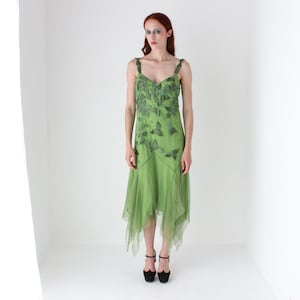 Y2K Mesh Wood Nymph Fairy Leaf Textured 3D Beaded Cocktail Dress W ...