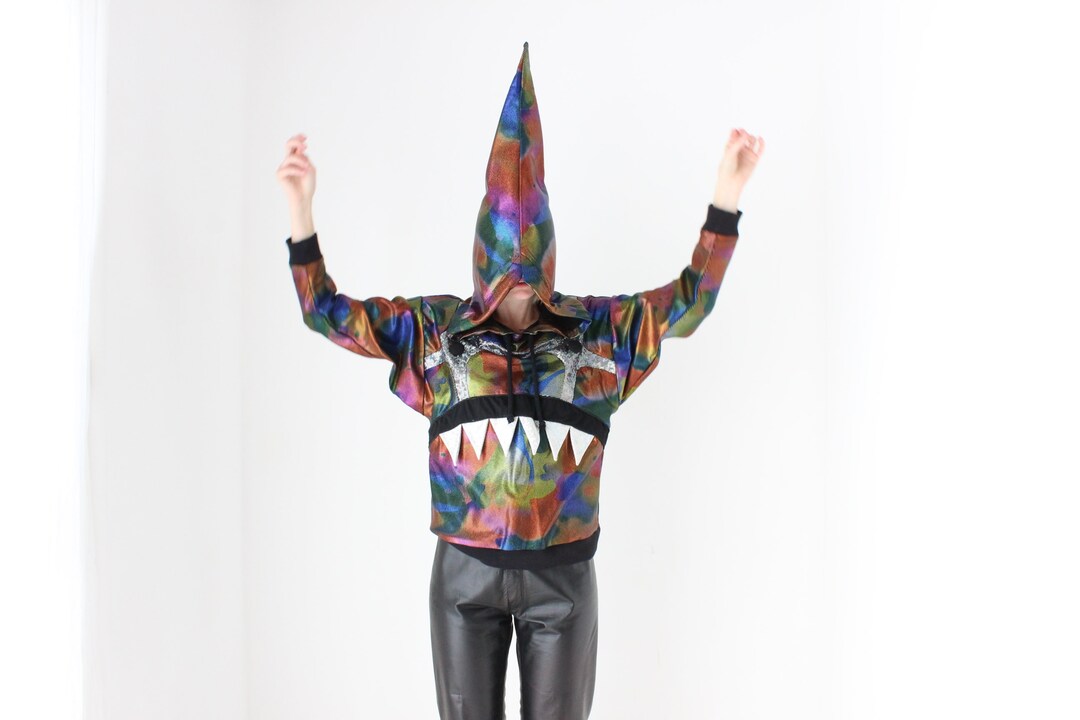 2000s Romance Was Born Electro Revival Holographic Rainbow Face Hoodie ...