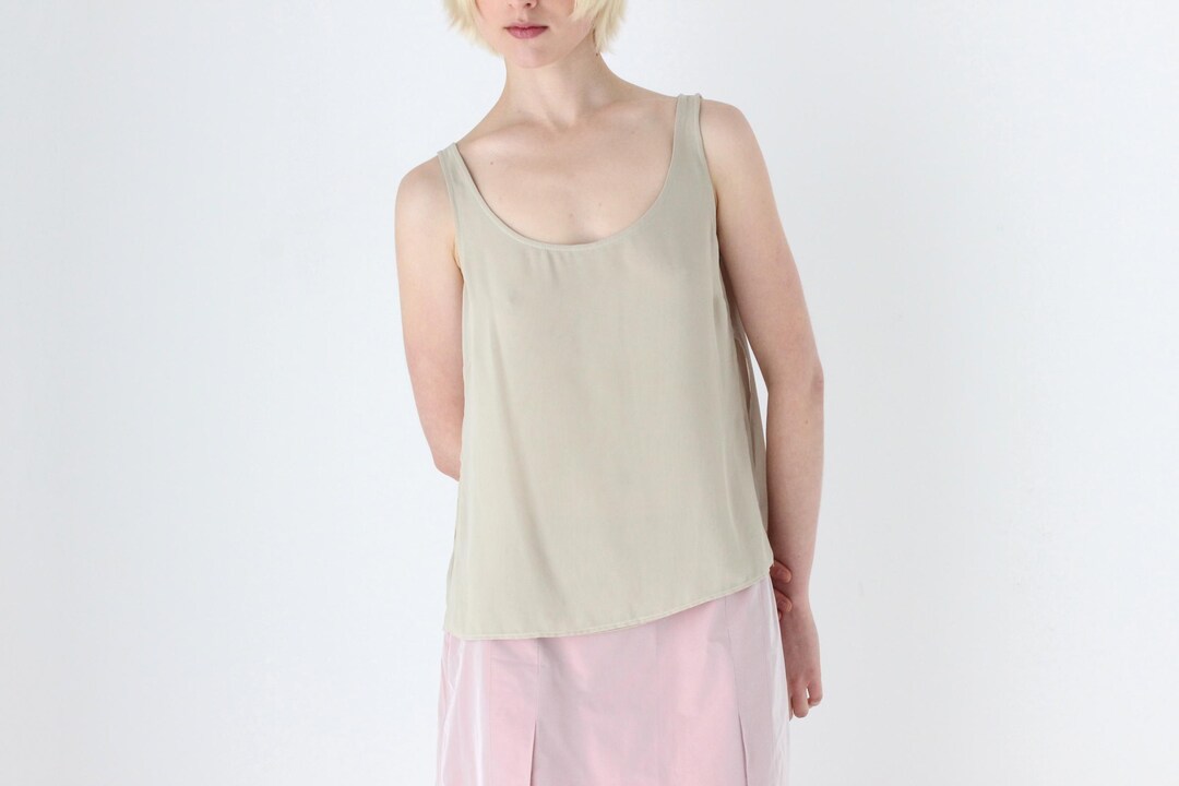 90s Relaxed, Neutral Beige Floaty Layered Tank Top - Etsy