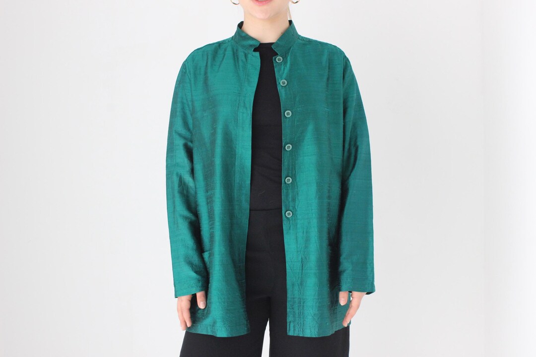 Magical 90s VON TROSKA Sydney Raw Silk Metallic Woven High Mandarin ...