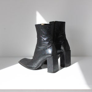 90s Michel Perry Holographic Metallic Leather Square Toe Boots W ...