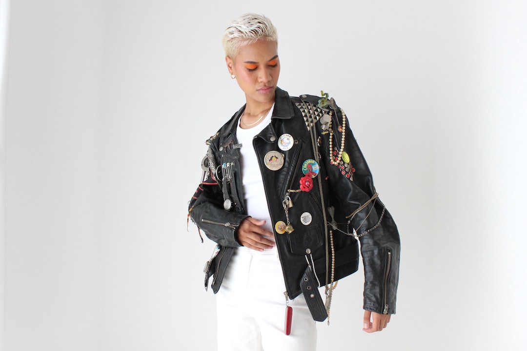 Punk Artefact! 80s Leather Lethal Cinematic Moto Jacket With Punk Artefact! 80s Leather Lethal Cinematic Moto Jacket With