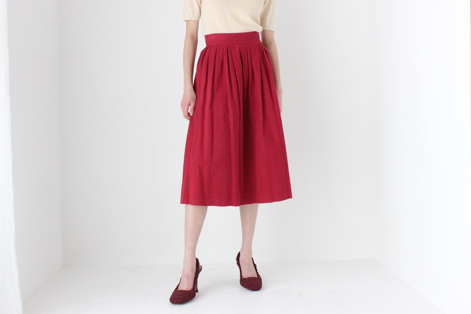 70s Simple Felt Cotton High Waist Circle Midi Skirt - Etsy