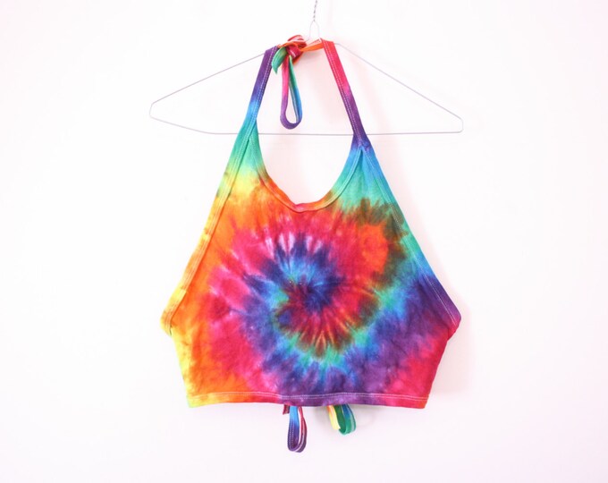 90s Rainbow Tie Dye Halterneck Crop Top Etsy