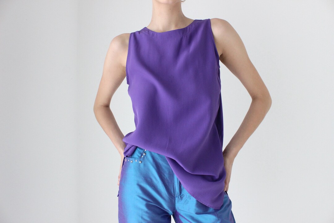90s Pure Silk Minimal & Relaxed Sleeveless Tank Top in Purple Unworn ...