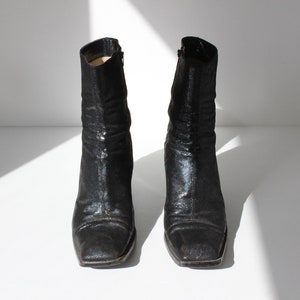 90s Michel Perry Holographic Metallic Leather Square Toe Boots W ...