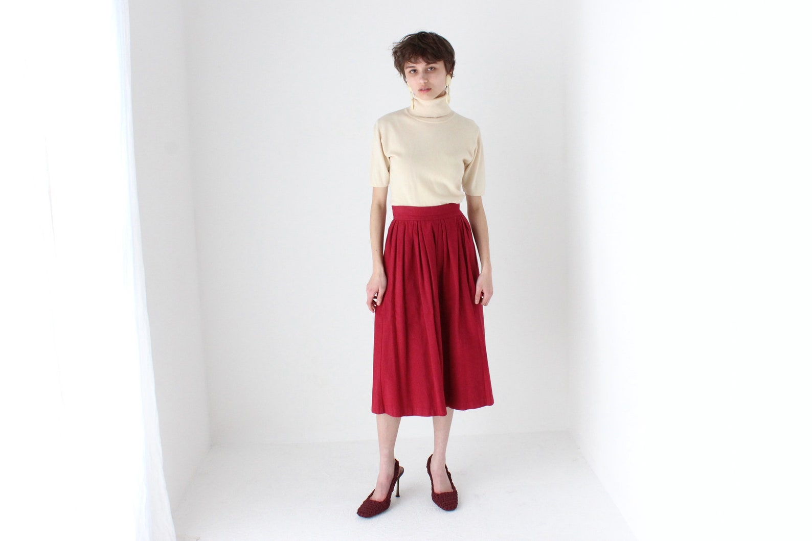 70s Simple Felt Cotton High Waist Circle Midi Skirt - Etsy