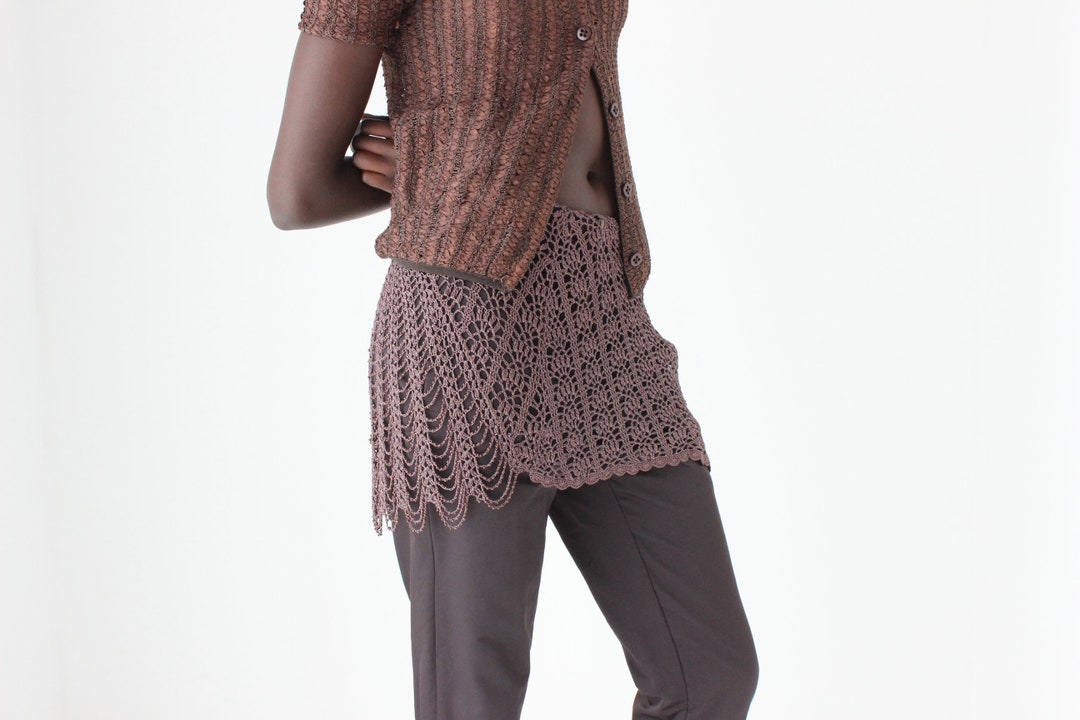 Y2K Beaded Fishnet / Net / Sheer Mesh / Crochet Knit Mini Cover up ...