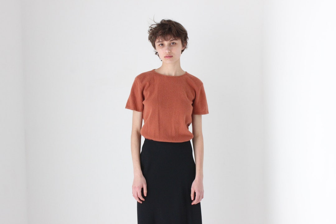 80s Adrienne Vittadini Terracotta Angora Wool Knit Crew Neck Fitted ...