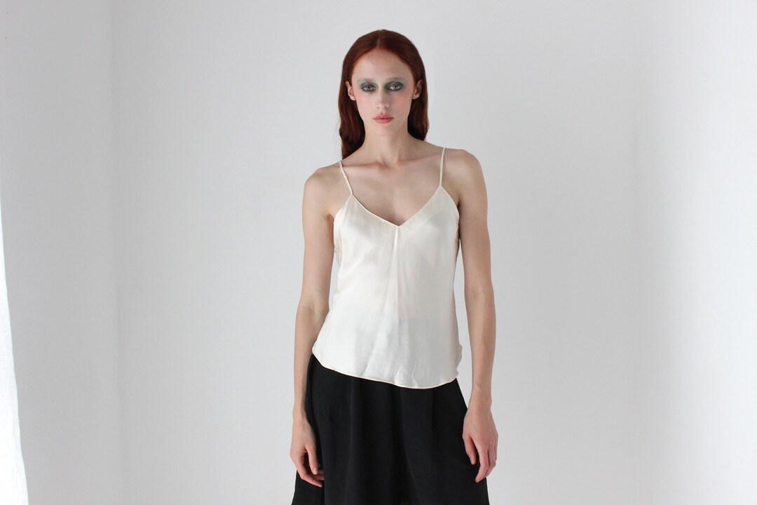 90s Pure Silk Cream Minimal Spaghetti Strap Cami Slip Tank Top - Etsy