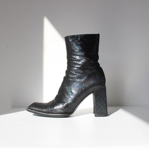 90s Michel Perry Holographic Metallic Leather Square Toe Boots W ...
