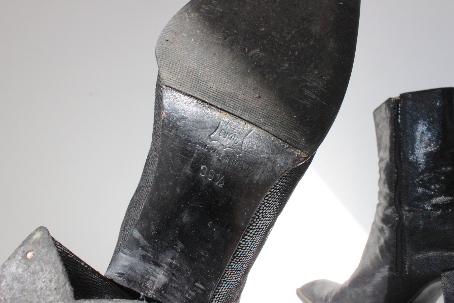90s Michel Perry Holographic Metallic Leather Square Toe Boots W ...
