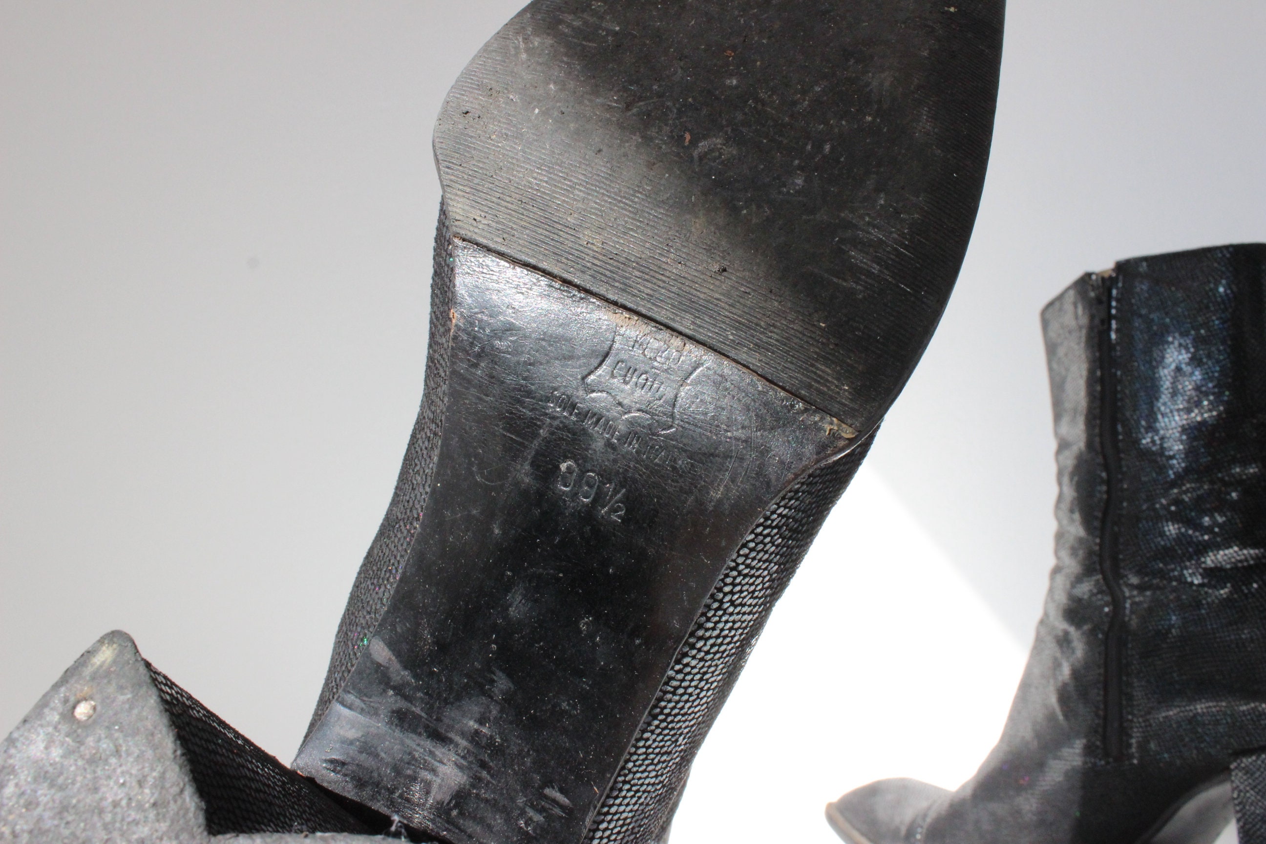90s Michel Perry Holographic Metallic Leather Square Toe Boots W ...