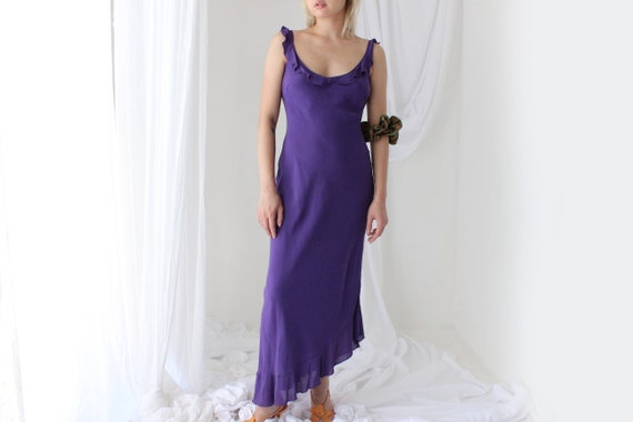 Sultry Y2K PURE SILK Plunge Ruffle Neck Bias Cut Asym… - Gem