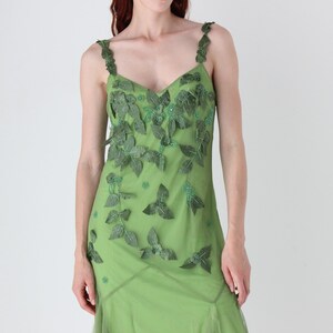 Y2K Mesh Wood Nymph Fairy Leaf Textured 3D Beaded Cocktail Dress W ...