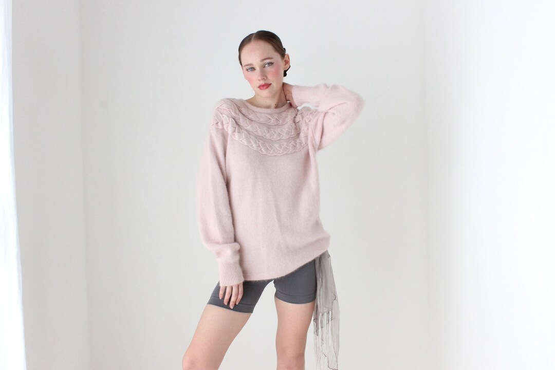 BALLETCORE 80s Softest Angora / Lambswool Knit Baby Ballet Pink Braided ...
