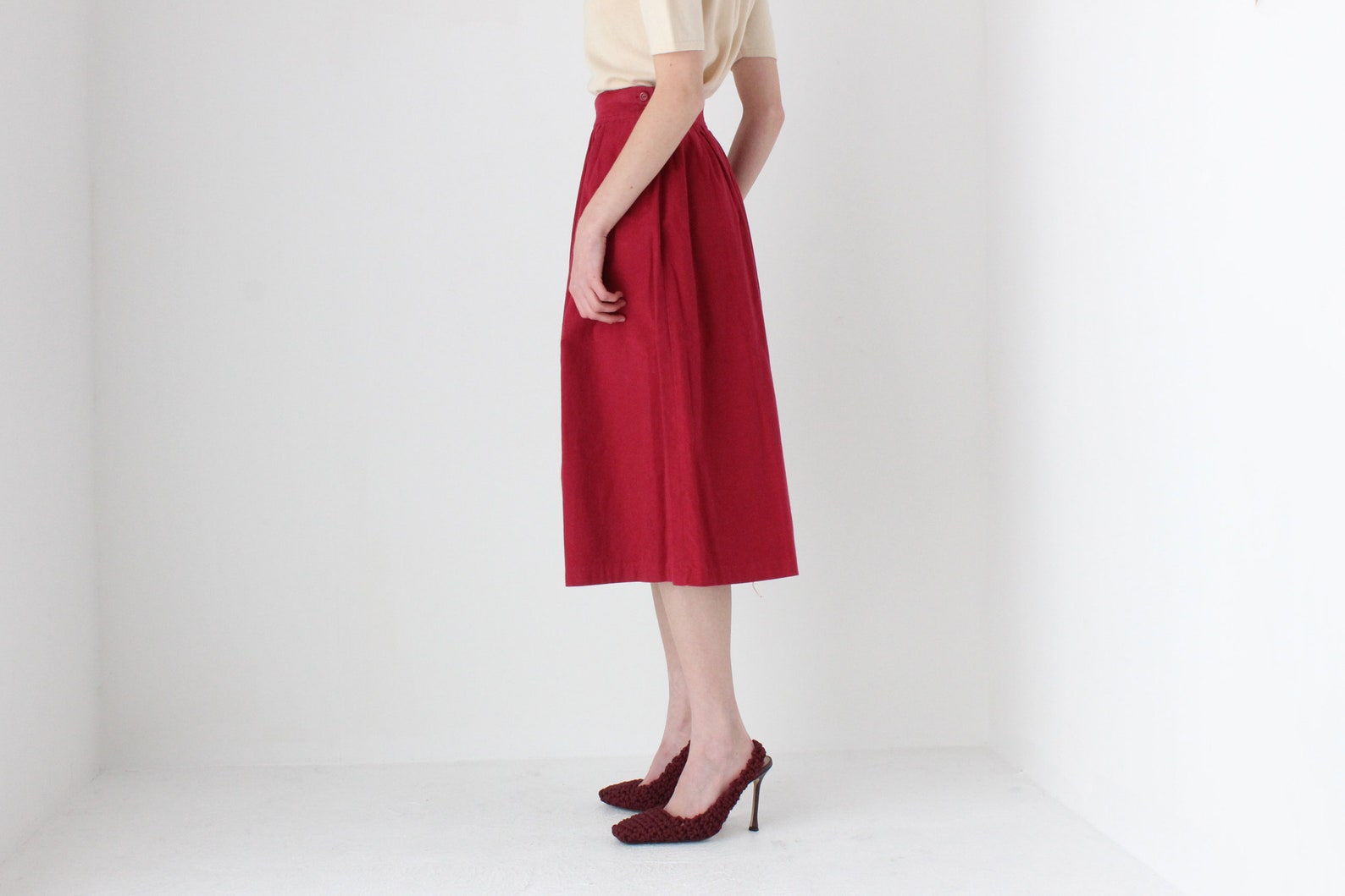 70s Simple Felt Cotton High Waist Circle Midi Skirt - Etsy