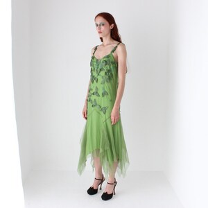 Y2K Mesh Wood Nymph Fairy Leaf Textured 3D Beaded Cocktail Dress W ...