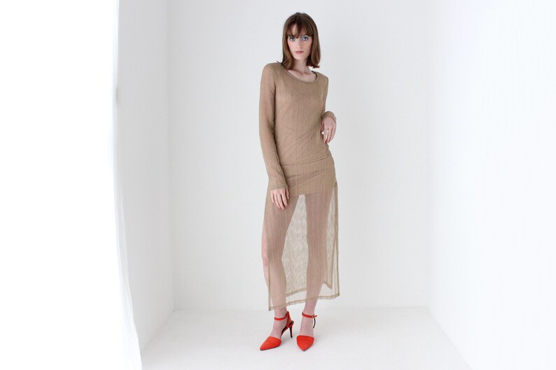 Y2K Flesh Mesh Fishnet Sheer Cut Out Open Knit Crochet Long - Etsy