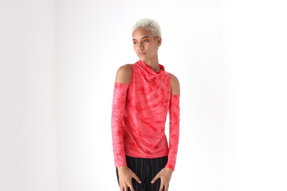 2000s Raver Cold Shoulder Sparkly Sequin Tie Die Long… - Gem