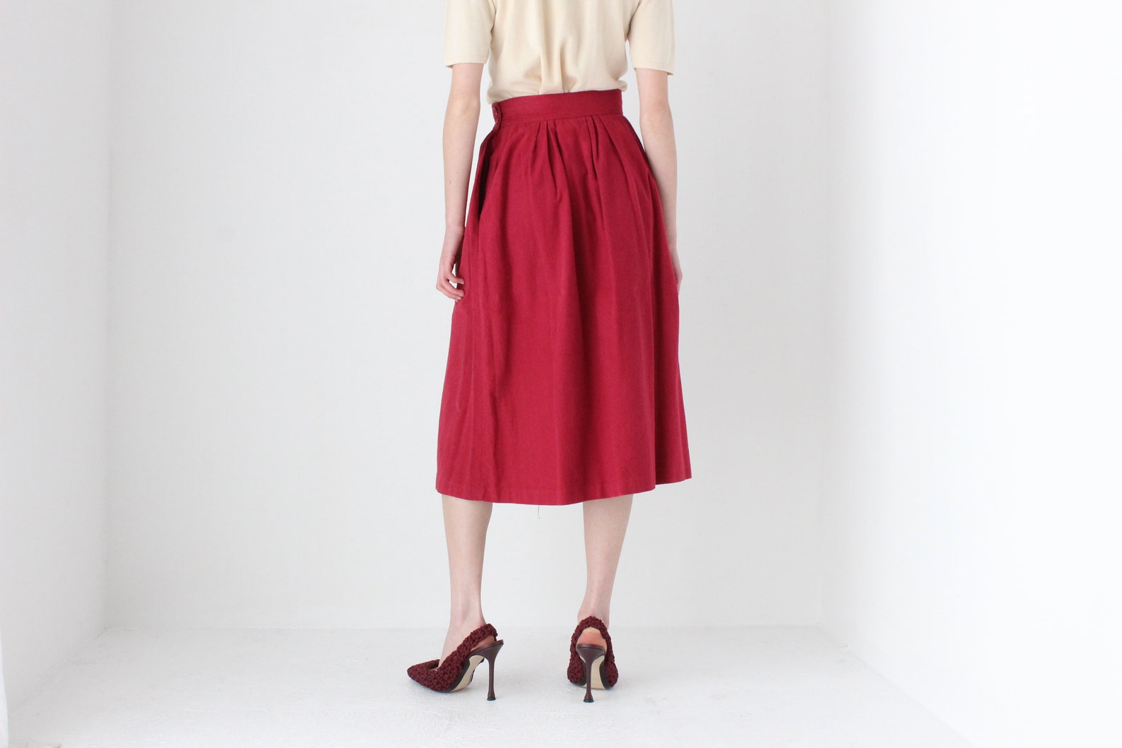 70s Simple Felt Cotton High Waist Circle Midi Skirt - Etsy