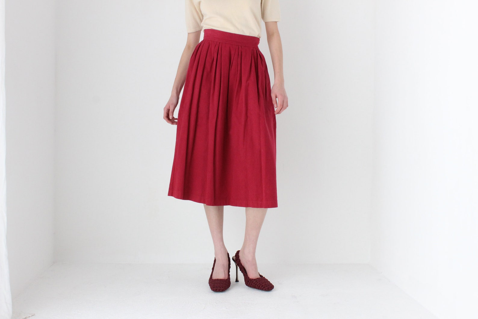 70s Simple Felt Cotton High Waist Circle Midi Skirt - Etsy