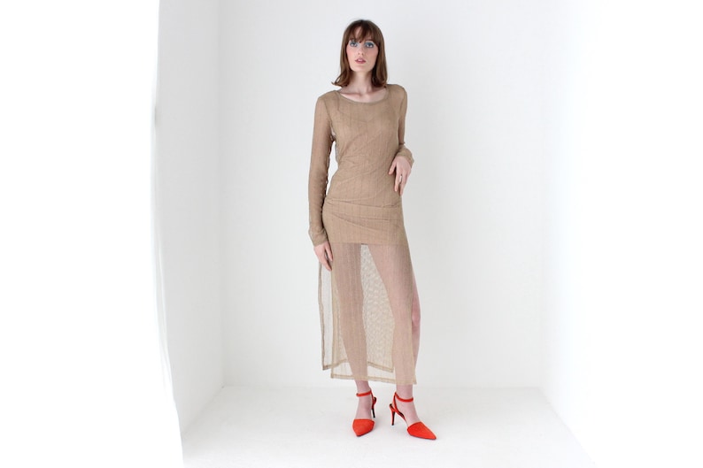 Y2K Flesh Mesh Fishnet Sheer Cut Out Open Knit Crochet Long - Etsy