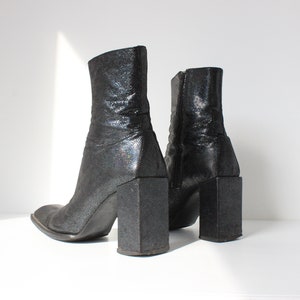 90s Michel Perry Holographic Metallic Leather Square Toe Boots W ...