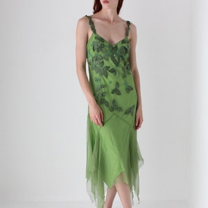 Y2K Mesh Wood Nymph Fairy Leaf Textured 3D Beaded Cocktail Dress W ...