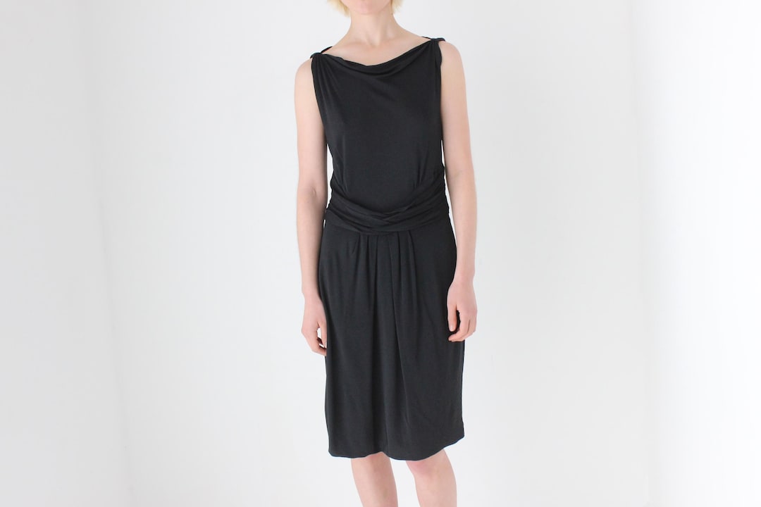 90s Moschino Slinky Minimal High Neck Designer LBD Mini Shift Dress - Etsy