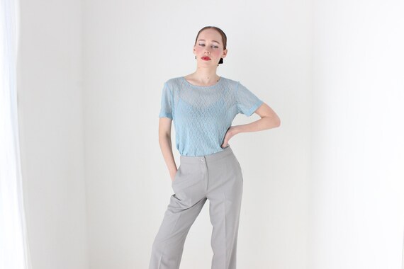 BALLETCORE 90s Stretch Sheer Lace Pastel Sky Blue Fit… - Gem