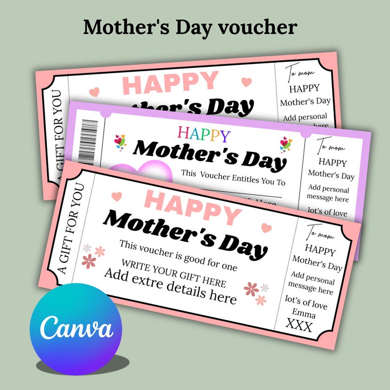 Mother’s Day Voucher Template, Mom Gift Printable, Editable Gift ...