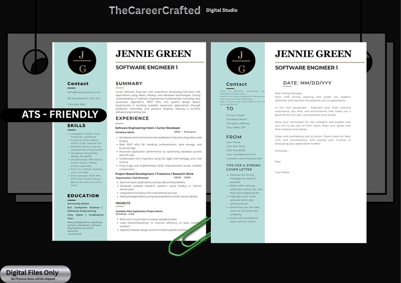 ATS Friendly Resume, Professional Resume Template Canva, Minimalist CV ...